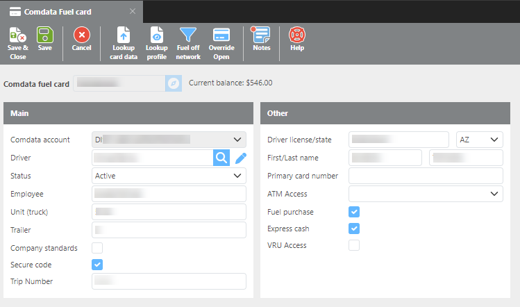 Maintain Comdata Fuel Cards