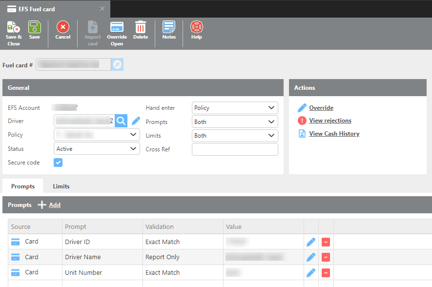 Maintain EFS Fuel Cards