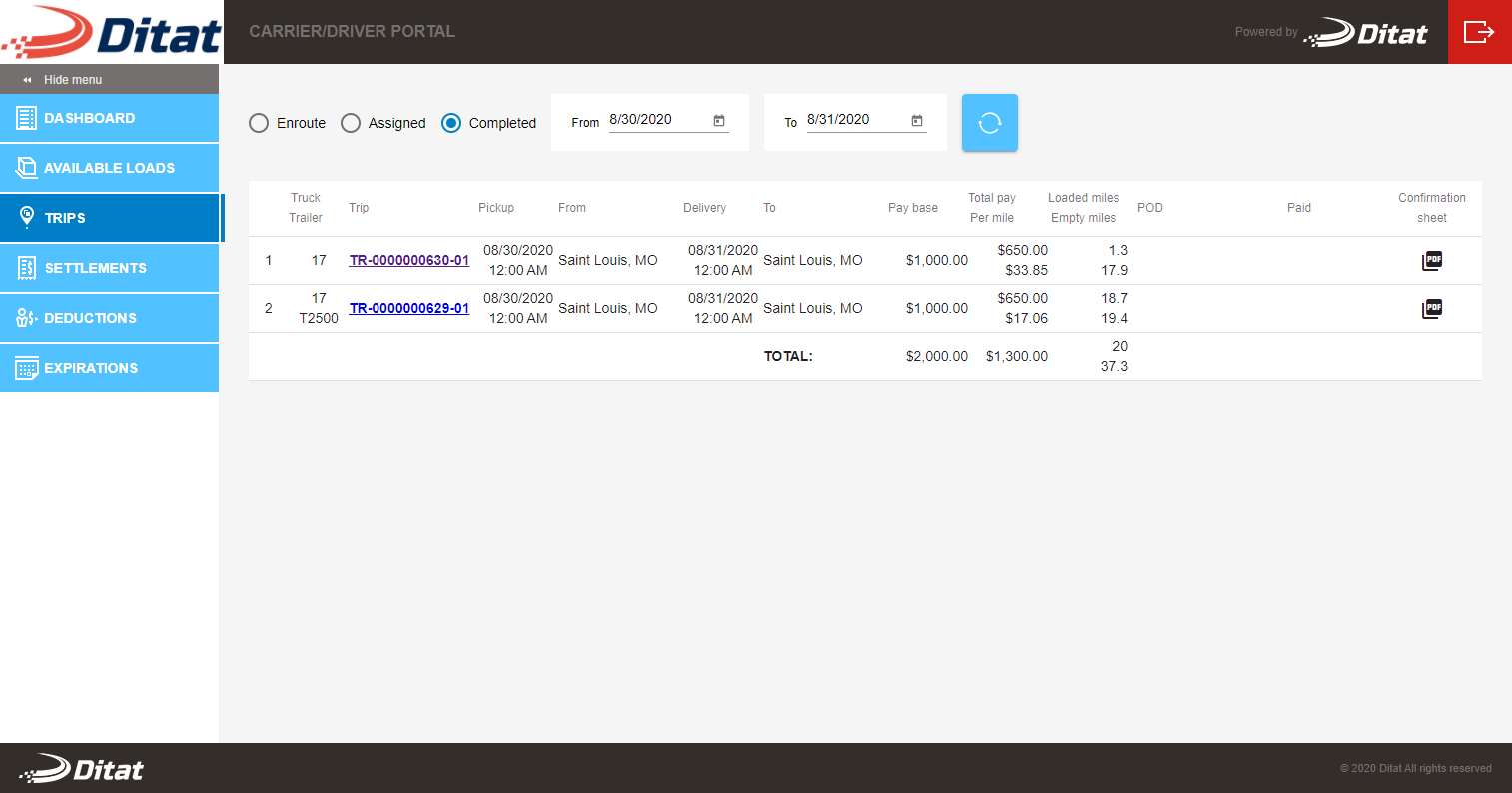 Carrier/Driver Portal