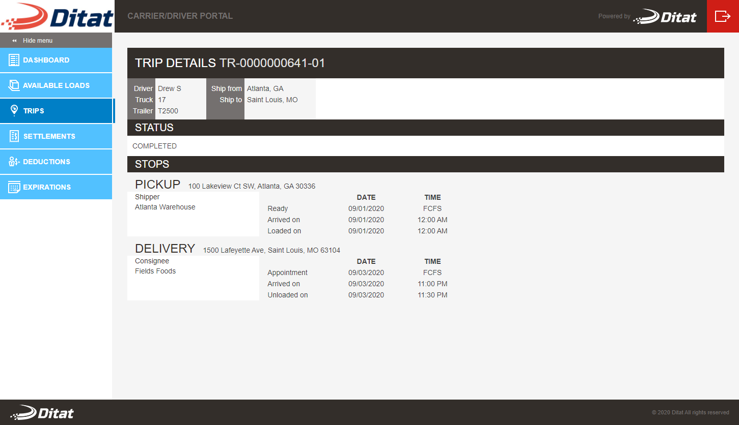 Carrier/Driver Portal