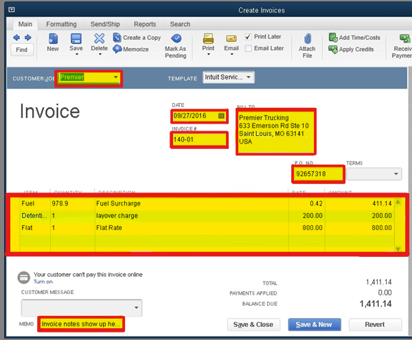 Invoice Export Details