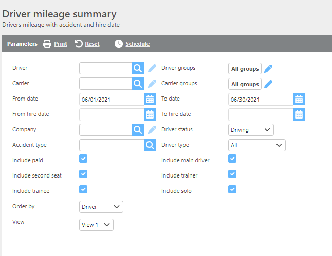 Driver Mileage Summary